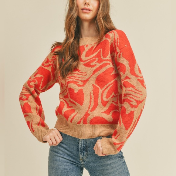 Anthropologie | Sweaters | Red Abstract Heart Print Knit Pullover Sweater | Poshmark